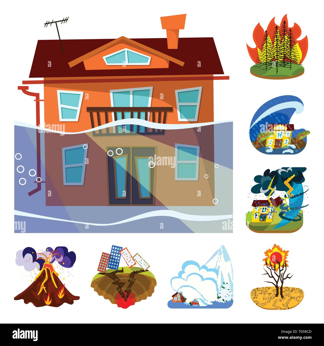 Isolated object of cataclysm and disaster sign. Collection of cataclysm ...