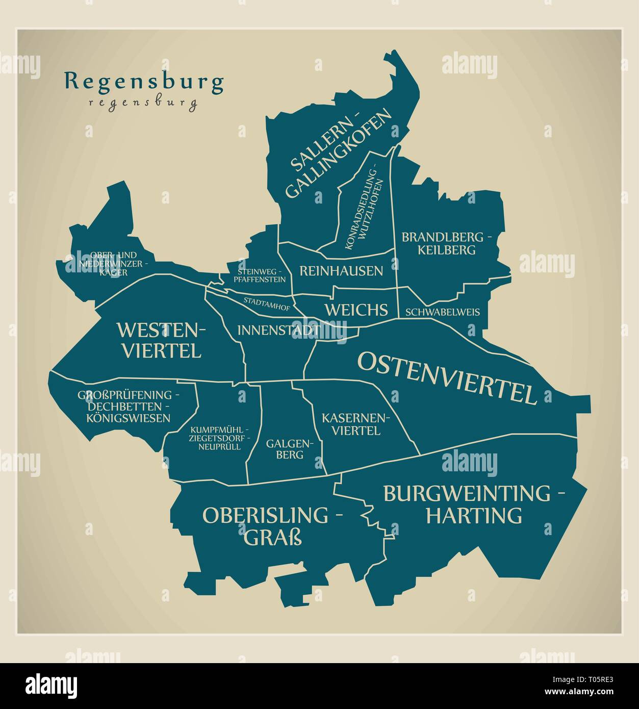 Modern City Map - Regensburg city of Germany with boroughs and titles DE Stock Vector Image ...