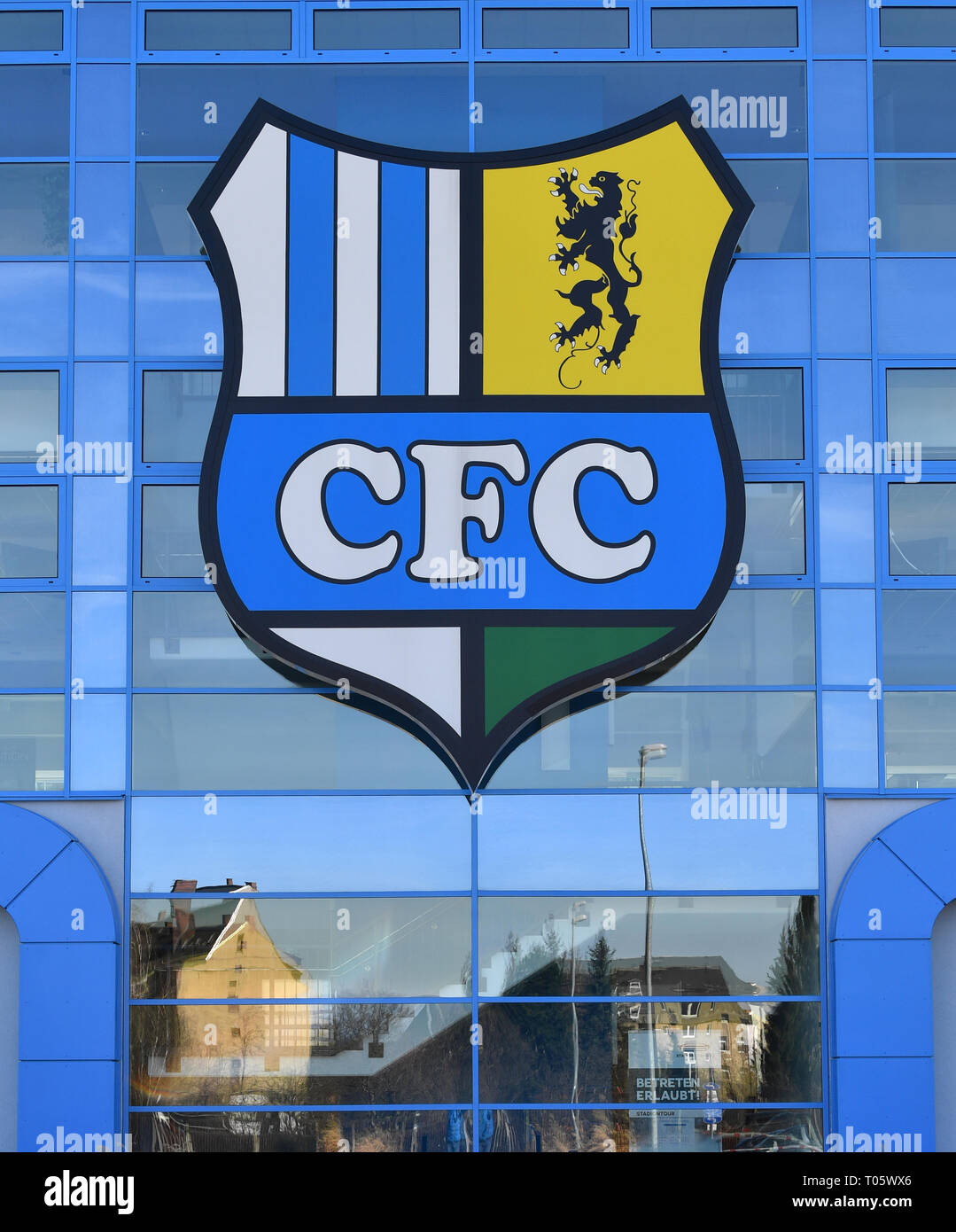 Chemnitz, Germany. 17th Mar, 2019. The club logo of Chemnitzer FC can ...