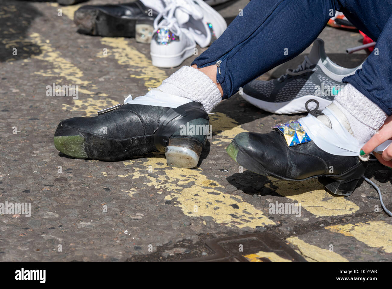 Traditional St Patrick's Day Parade through London, UK. Irish dancers ...