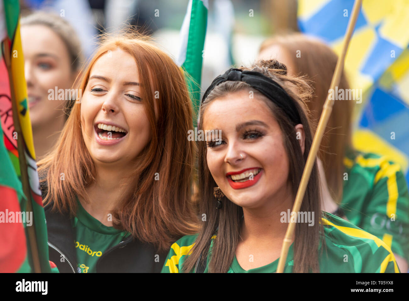 Traditional St Patrick's Day Parade through London, UK. Girls, females ...