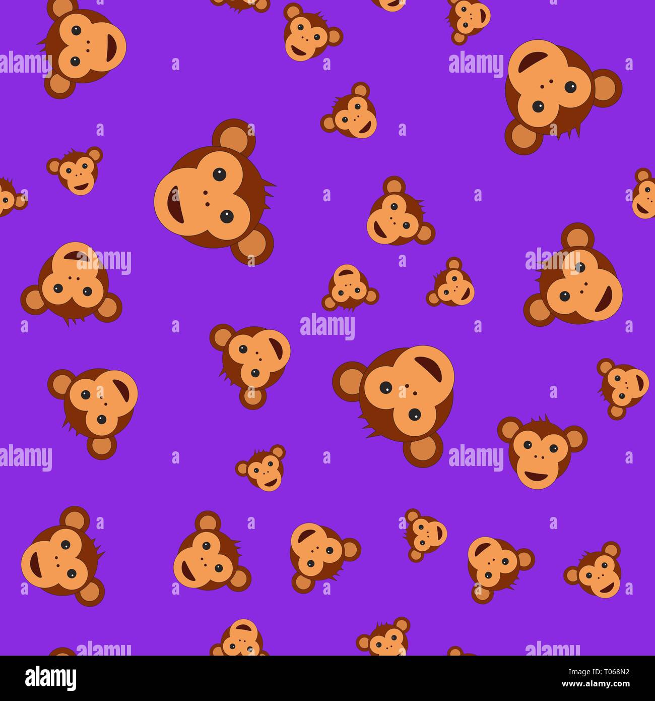 Seamless pattern of monkey head. Vector illustration in cartoon style ...