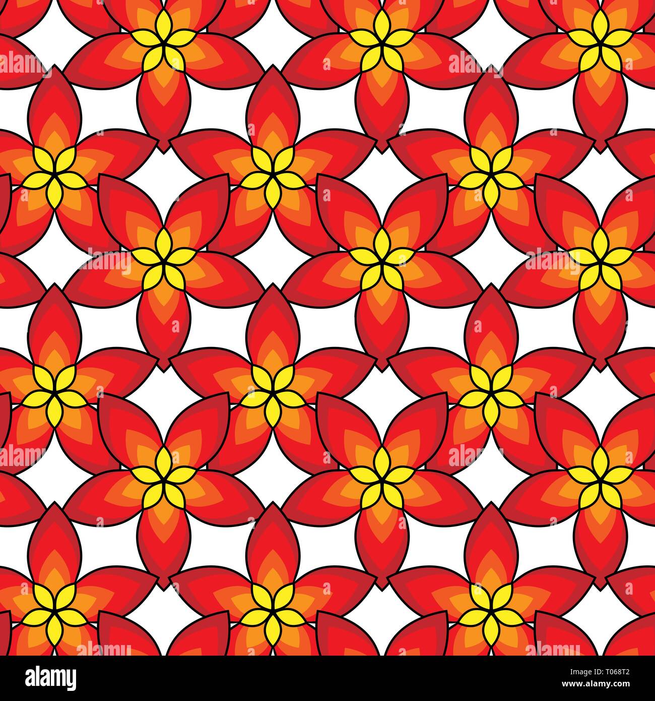 Vector illustration of simply red flowers pattern. Red and yellow ...