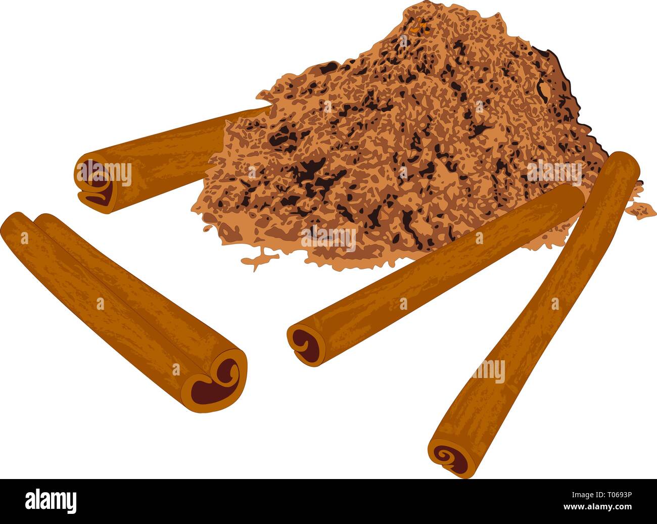 Cinnamon sticks and powder spice vector illustration on a white ...