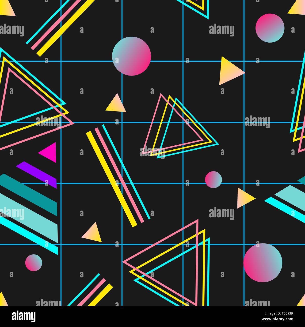 Vaporwave seamless 80's style pattern with geometric shapes. Colorful ...