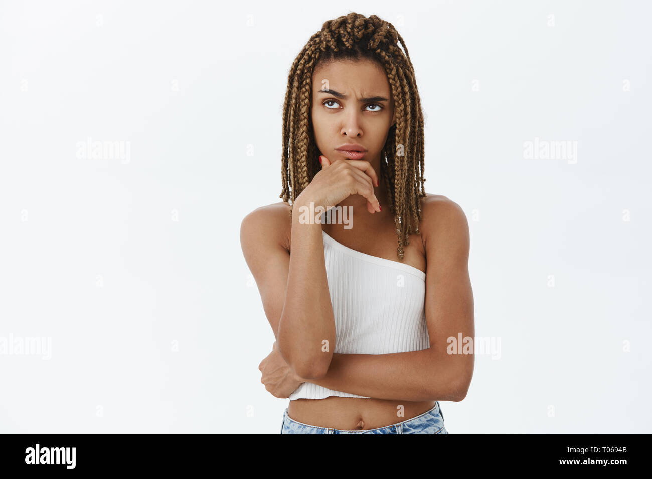 Problem not solved. Portrait of troubled thoughtful charming african ...