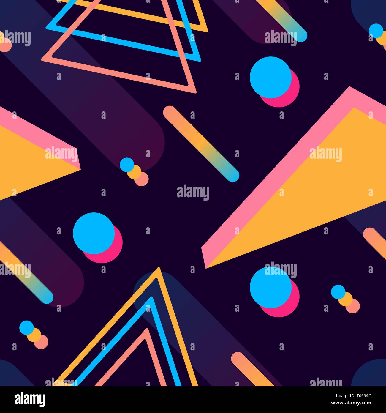 Vaporwave seamless 80's style pattern with geometric shapes. Colorful ...