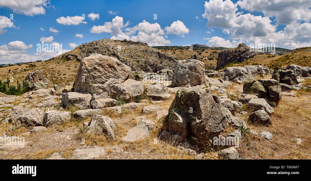 Ruins of walls of Temple I, Hattusa (also Ḫattuša or Hattusas) late ...