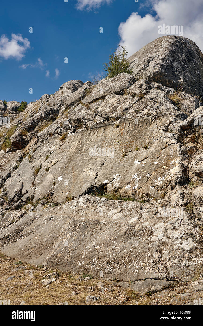 Hieroglyphics on rock face, Hattusa (also Ḫattuša or Hattusas) late ...