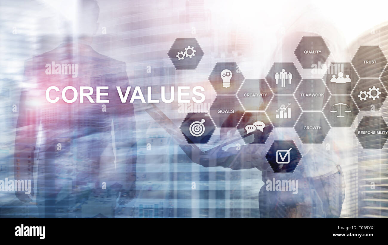 Core values concept on virtual screen. Business and finance solutions ...