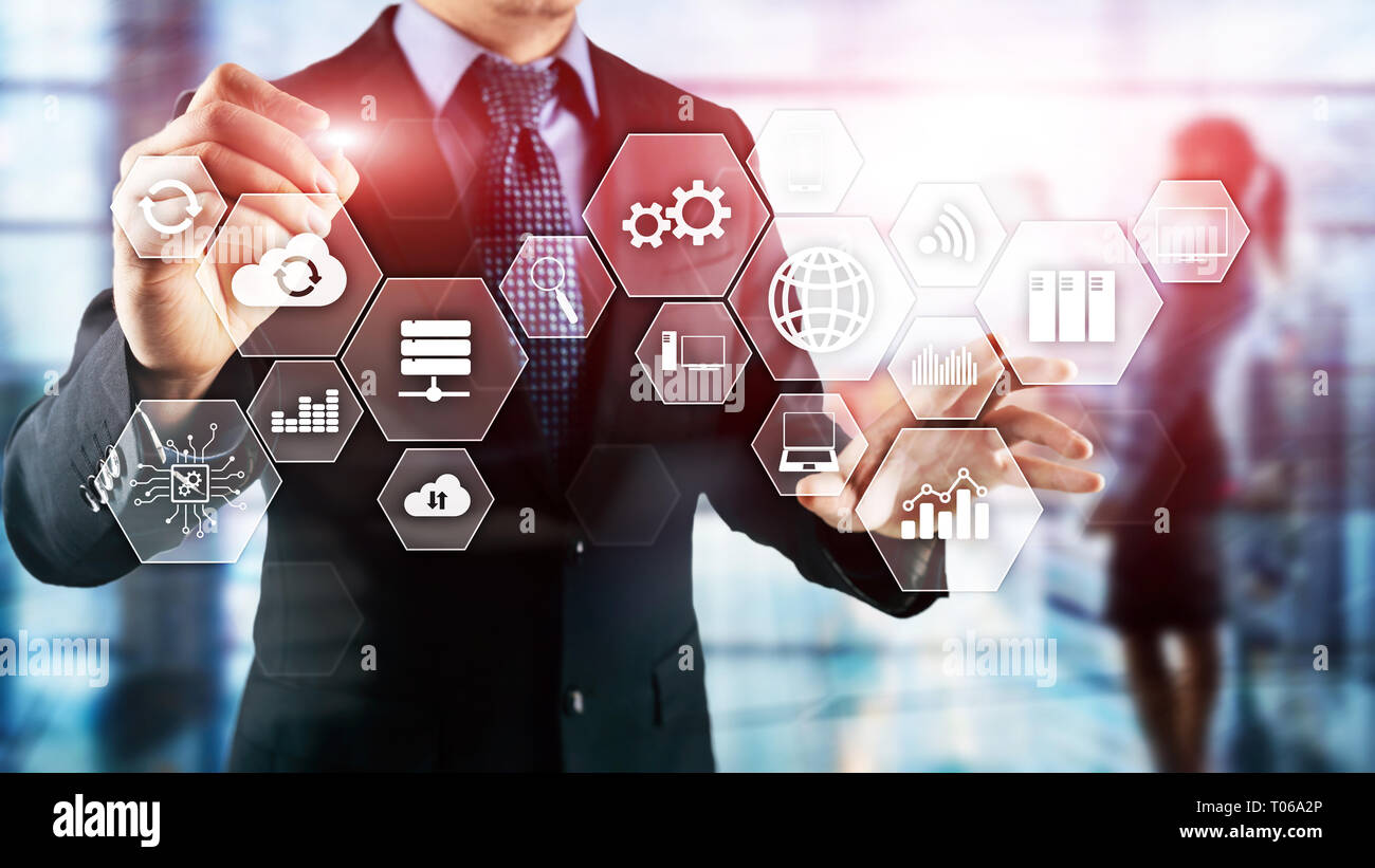 Technology infrastructure cloud technology and communication. people ...