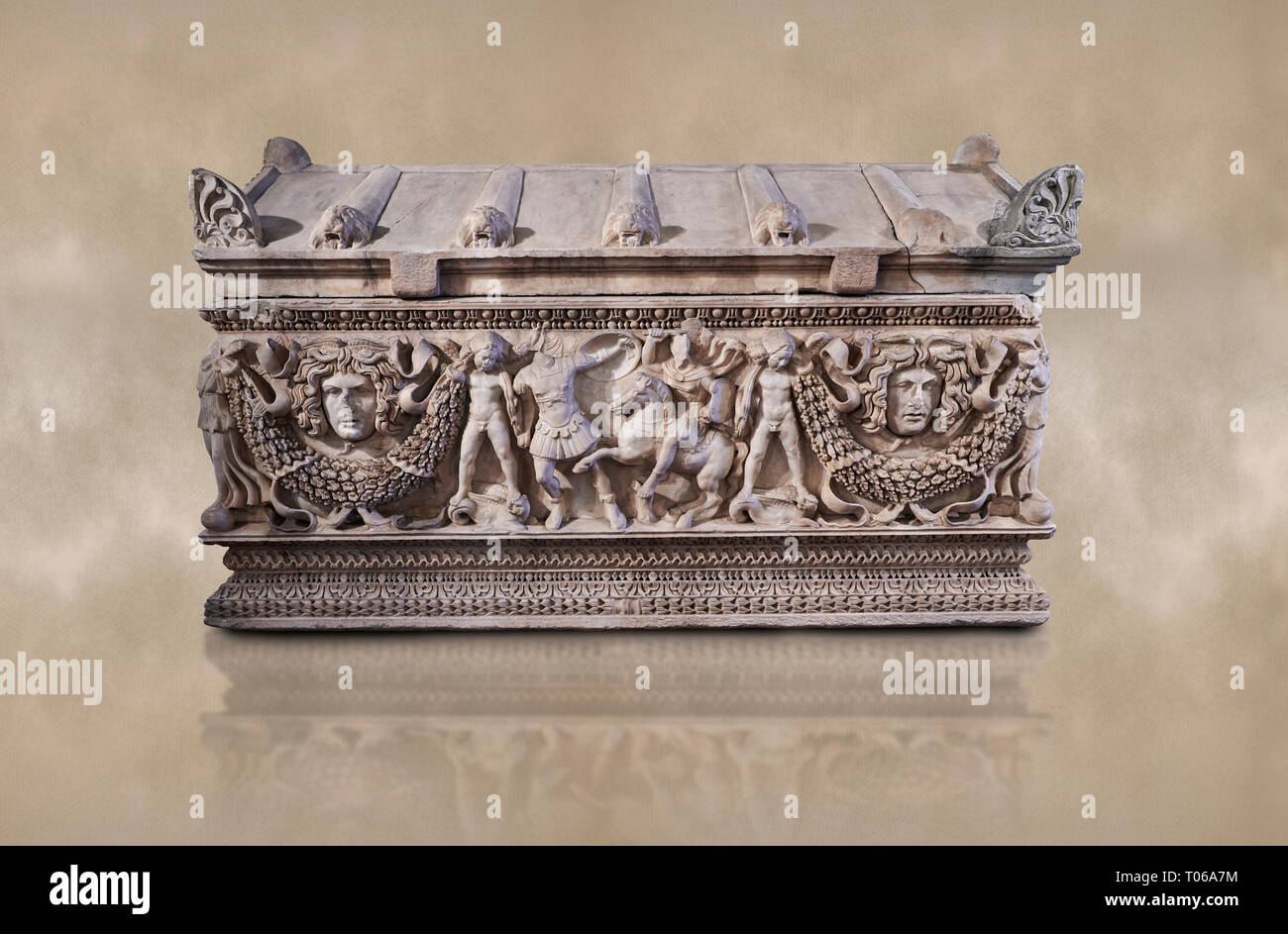 Side panel of a Roman relief garland sculpted sarcophagus, style ...