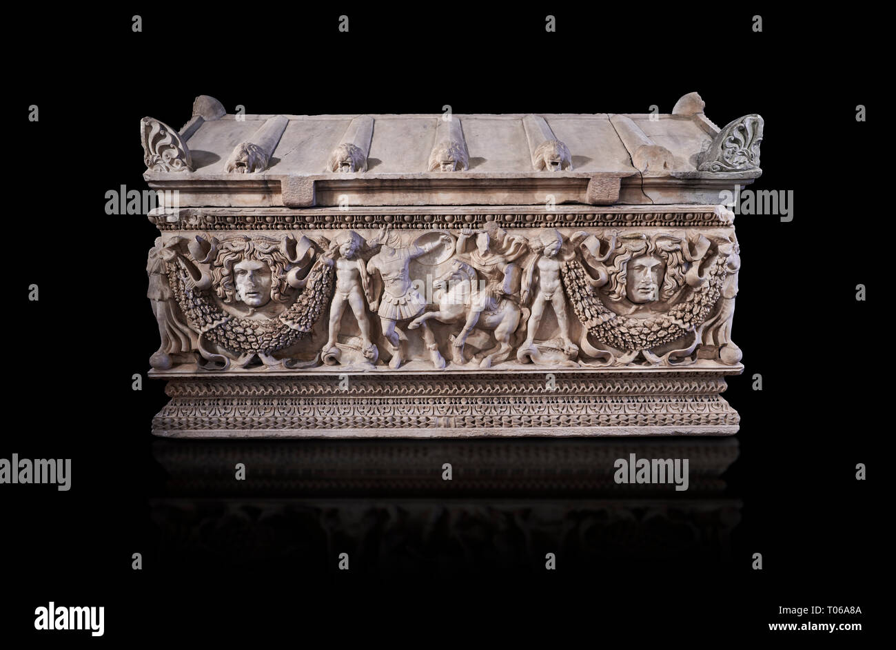 Side panel of a Roman relief garland sculpted sarcophagus, style ...