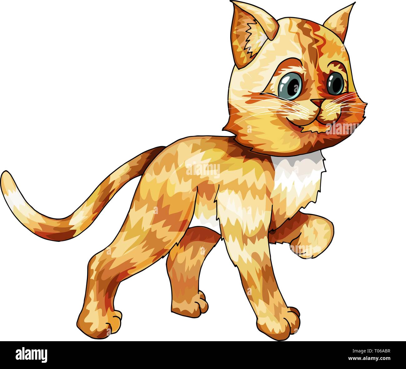 Vector kitten playing cartoon cute happy ginger cat smiling character ...