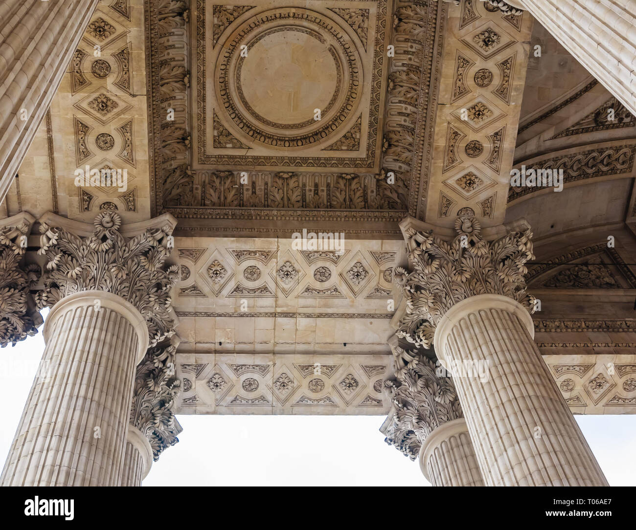 Columns of Pantheon - Paris seen from below. Pantheon was build by the ...