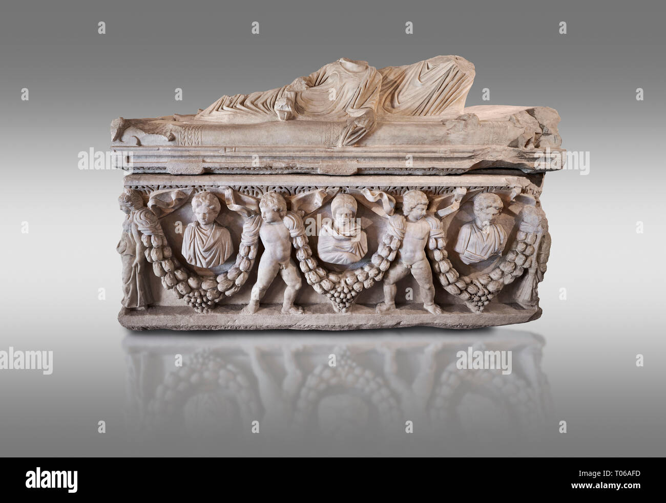 Roman relief garland sculpted sarcophagus, style typical of Pamphylia ...