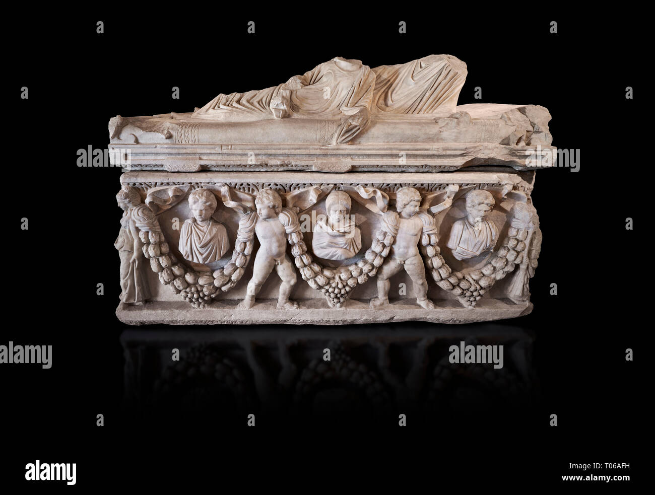 Roman relief garland sculpted sarcophagus, style typical of Pamphylia ...