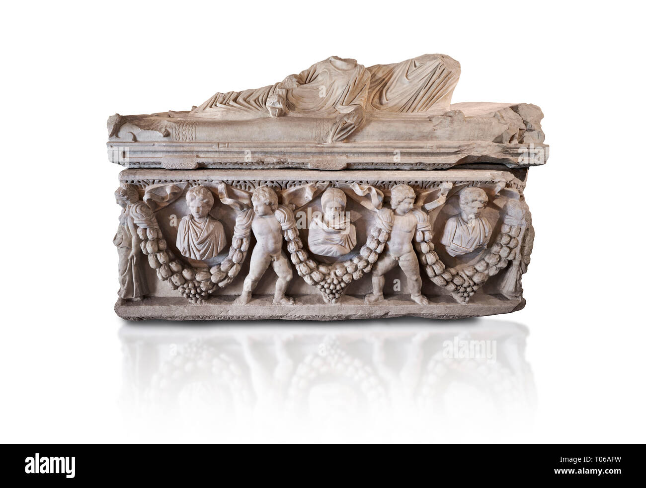 Roman relief garland sculpted sarcophagus, style typical of Pamphylia ...