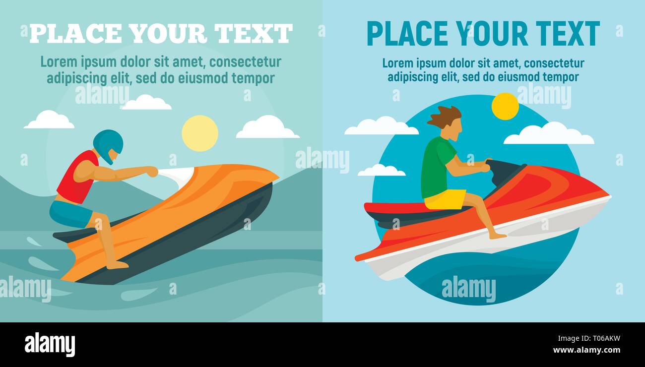 Jet ski banner set. Flat illustration of jet ski vector banner set for ...