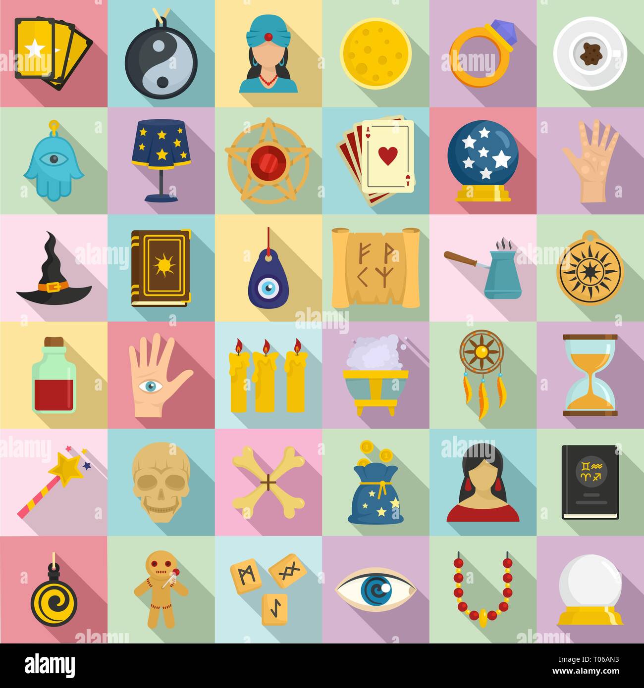 Magic fortune teller icons set. Flat set of magic fortune teller vector ...