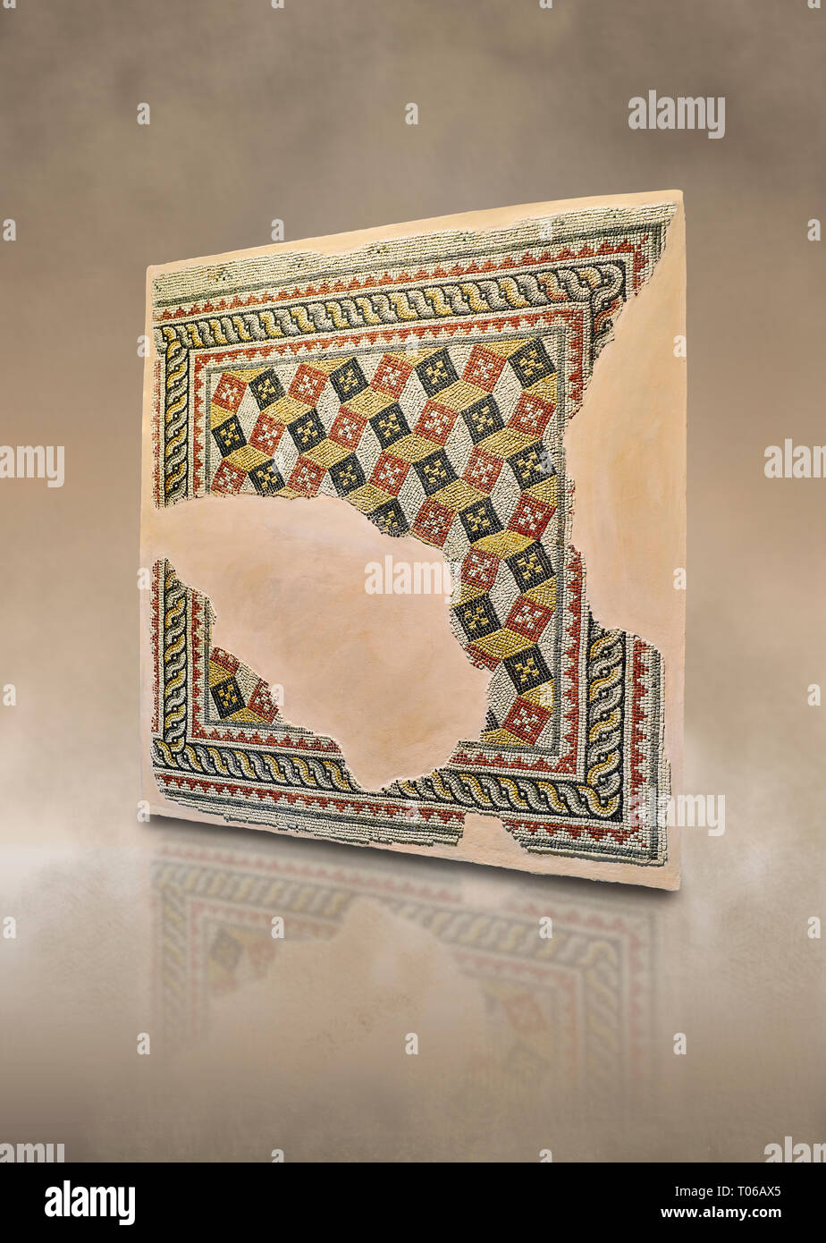 Roman mosaics - Geometric mosaic with 3d illusion. House of Oceanos ...