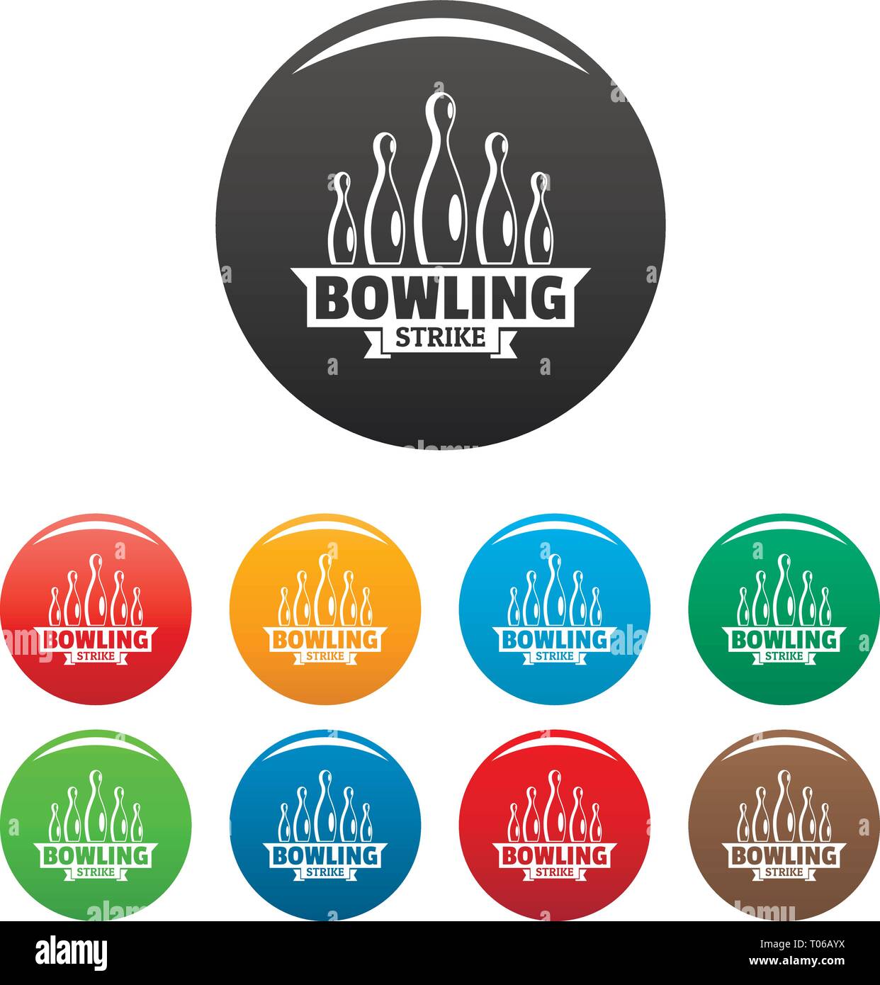 Bowling strike icons set 9 color vector isolated on white for any ...