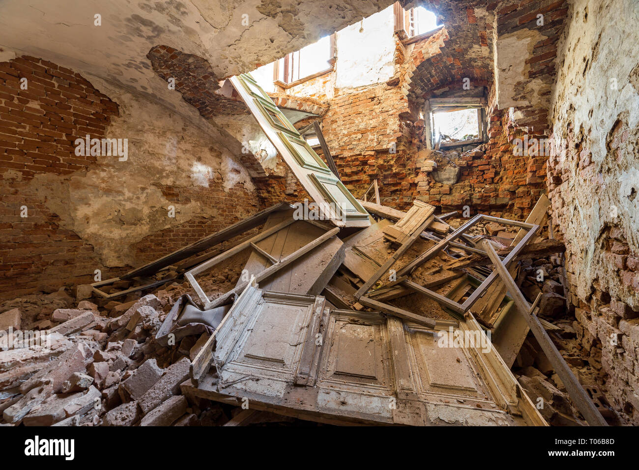 Old forsaken empty basement room of ancient building or palace with ...