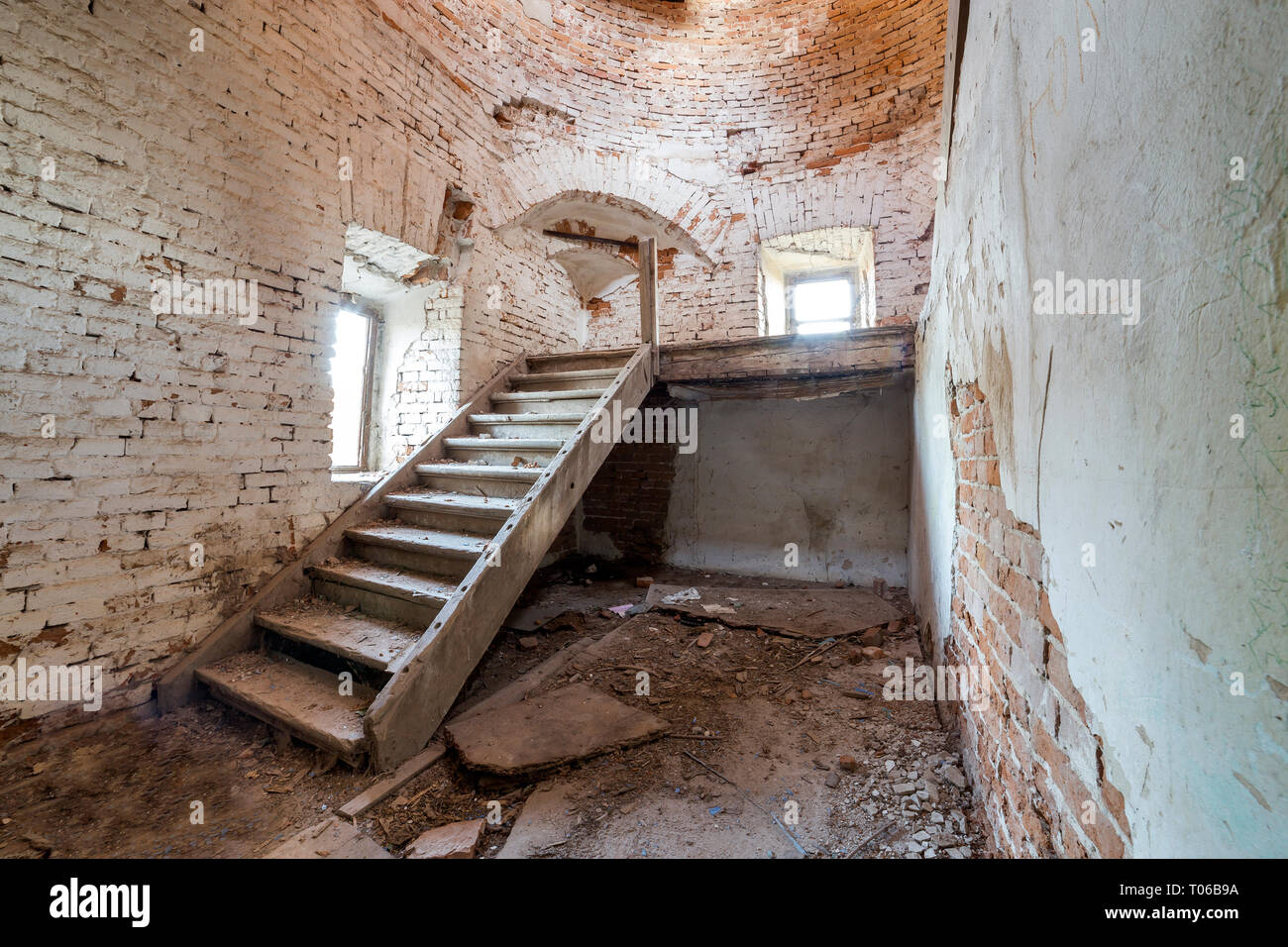 Large spacious forsaken empty basement room of ancient building or ...