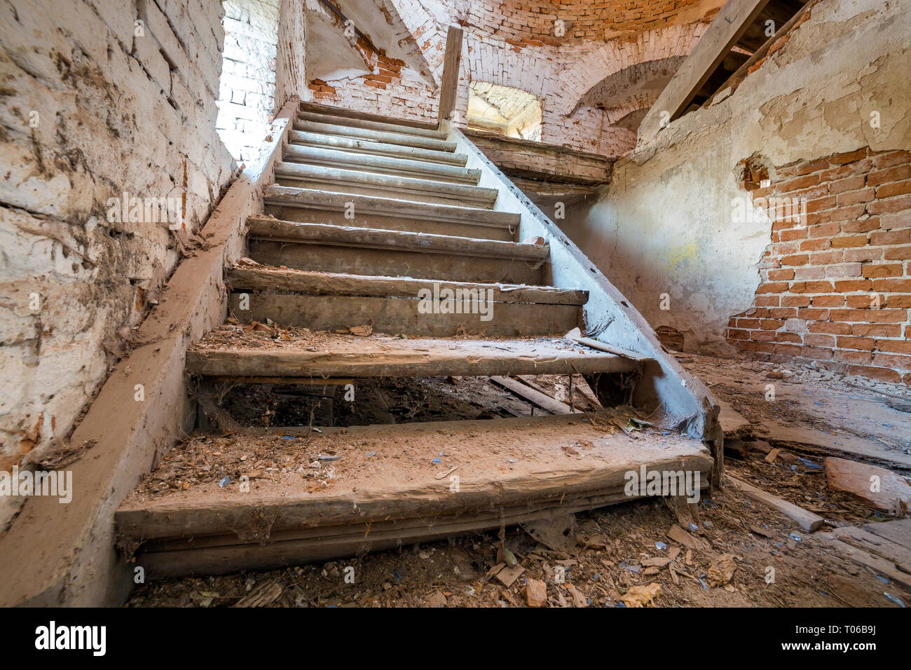 Large spacious forsaken empty basement room of ancient building or ...