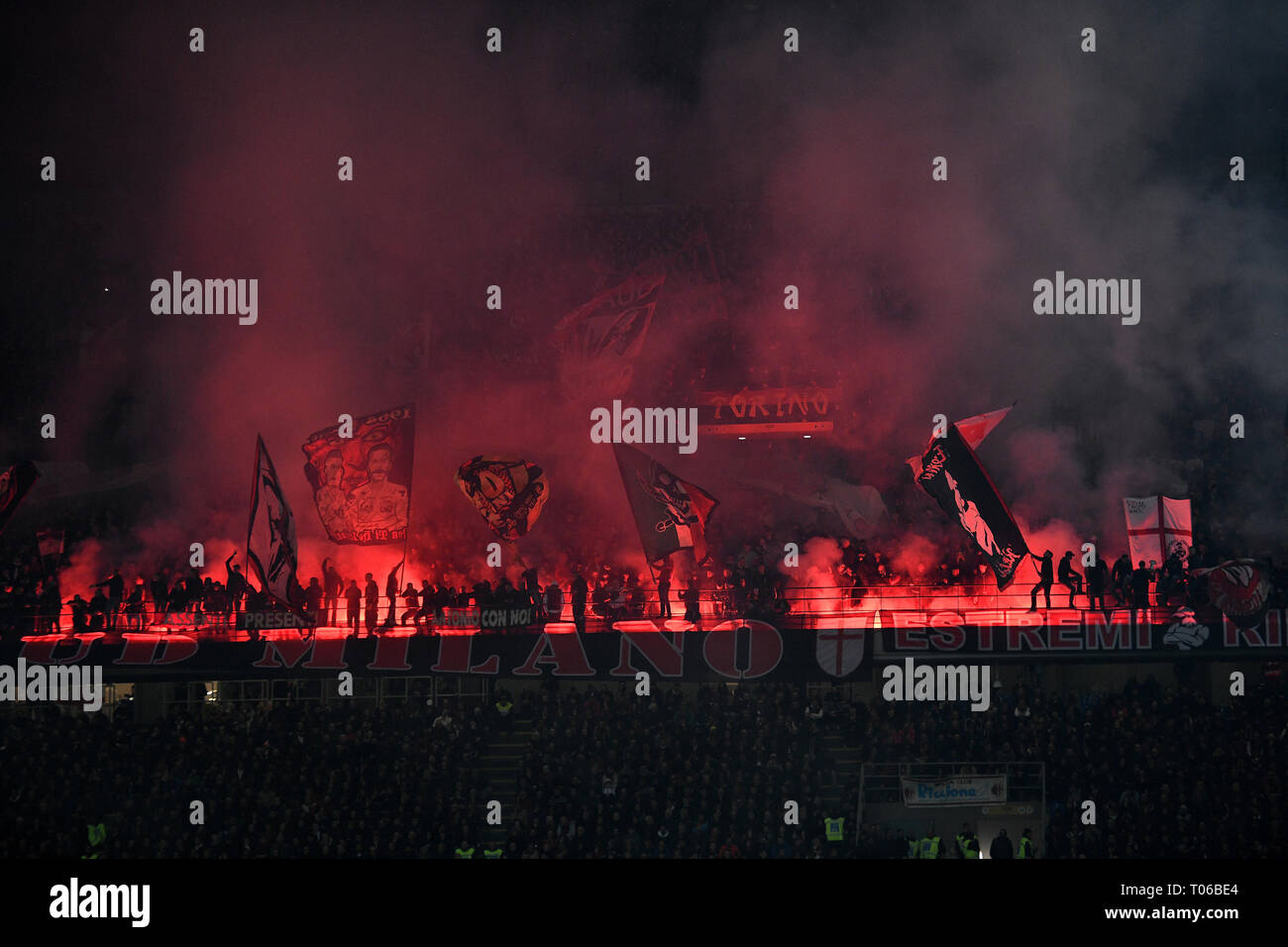 Milan fans light up smoke bombs during the Serie A 2018/2019 football ...