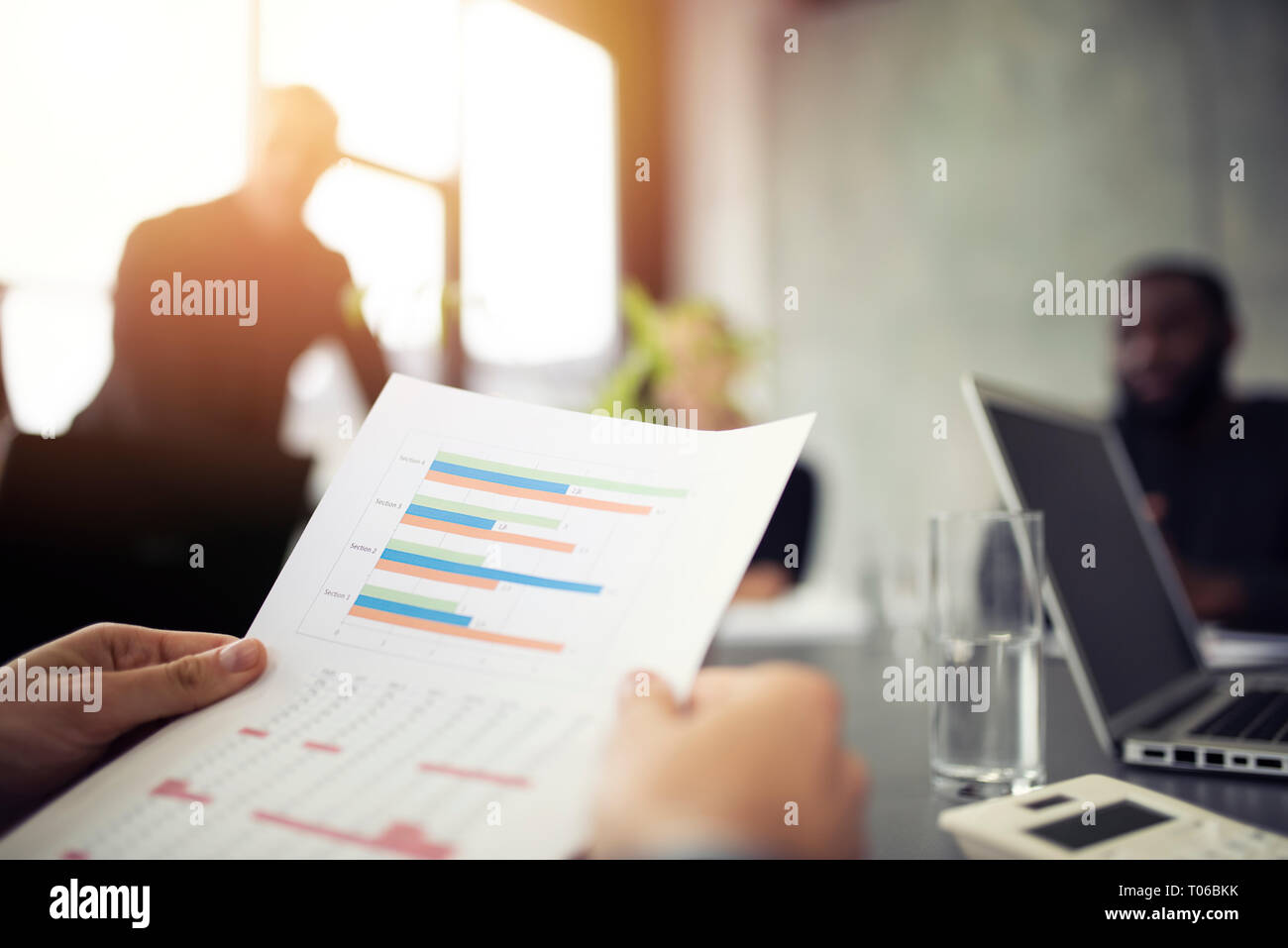 Team of people works together on company statistics. Concept of ...