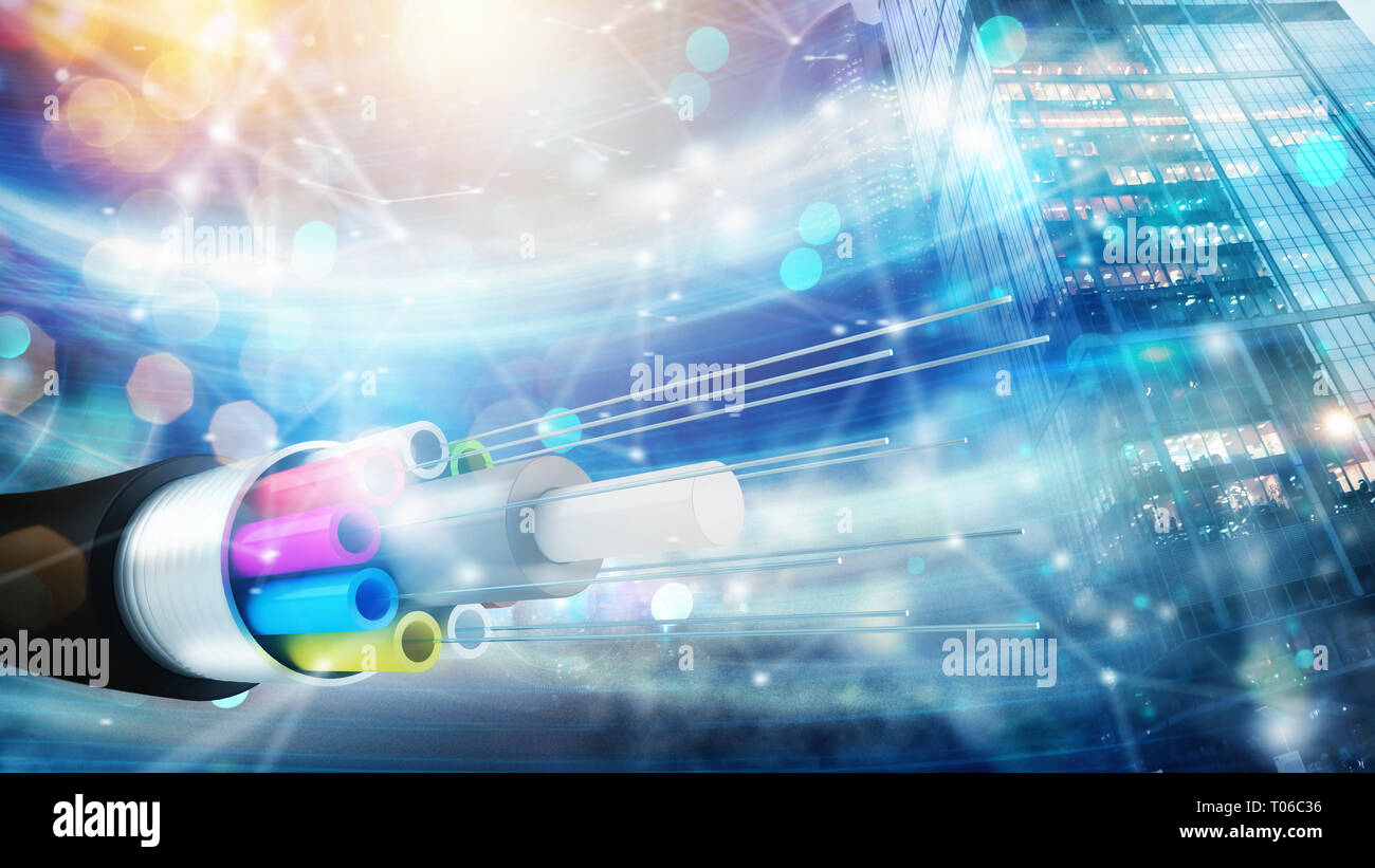 Internet connection with optical fiber. Concept of fast internet Stock ...