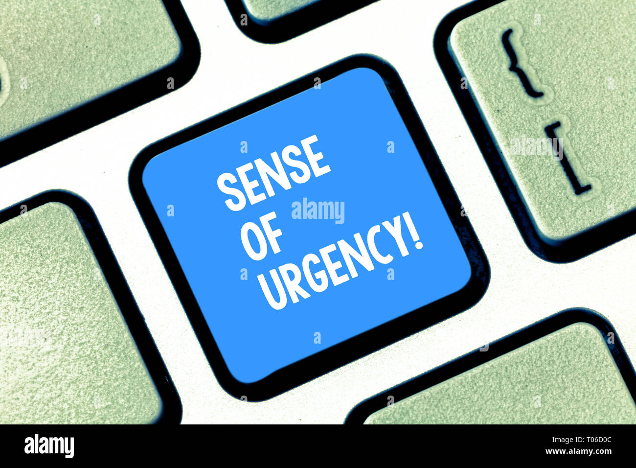 Text sign showing Sense Of Urgency. Business photo text first priority ...