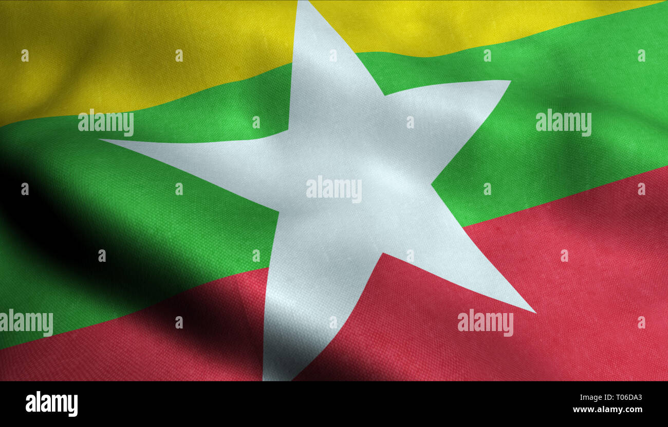 Myanmar Waving Flag in 3D Stock Photo - Alamy