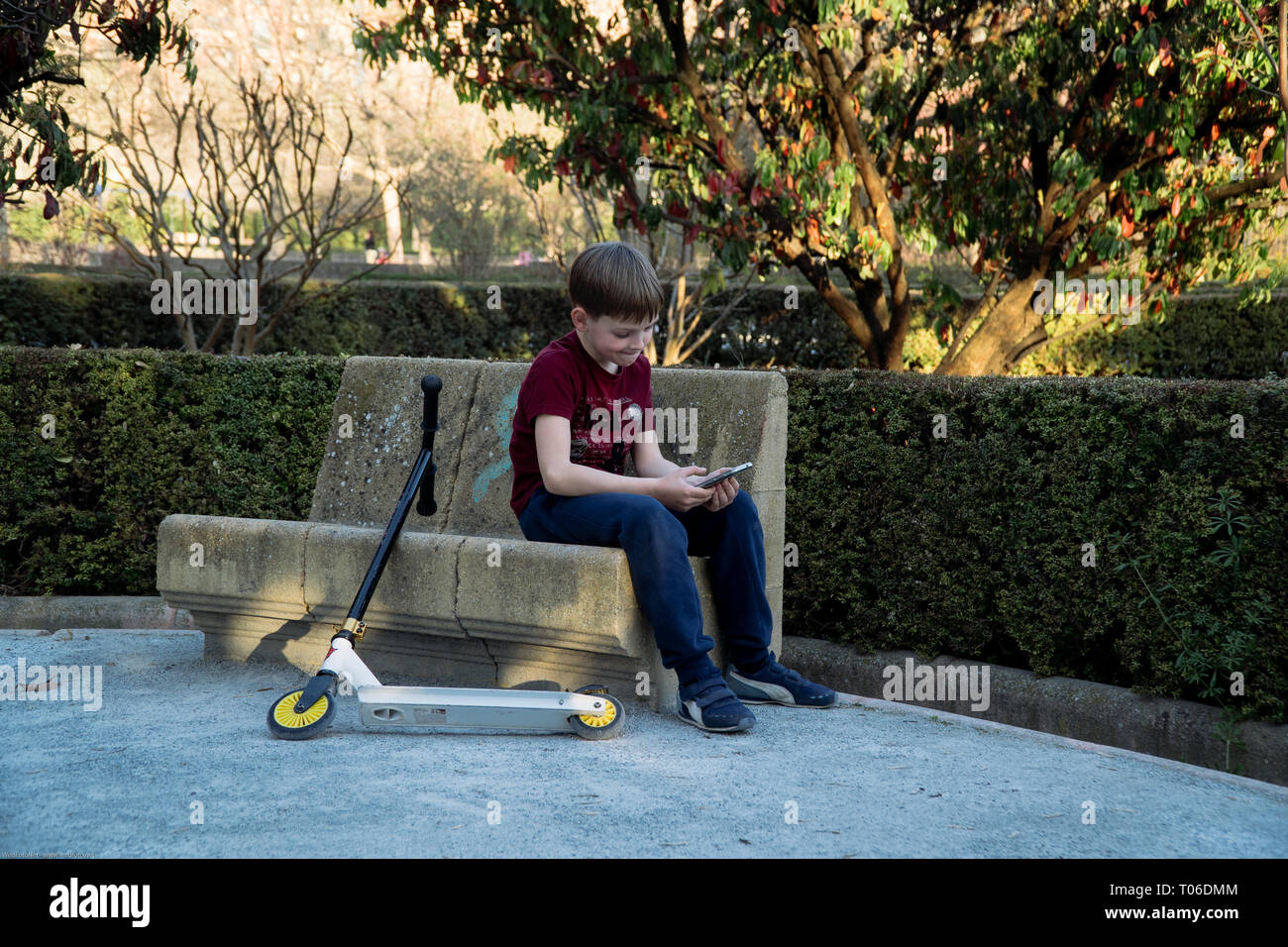 The current problem of children and mobile phones, tablets. A child in ...