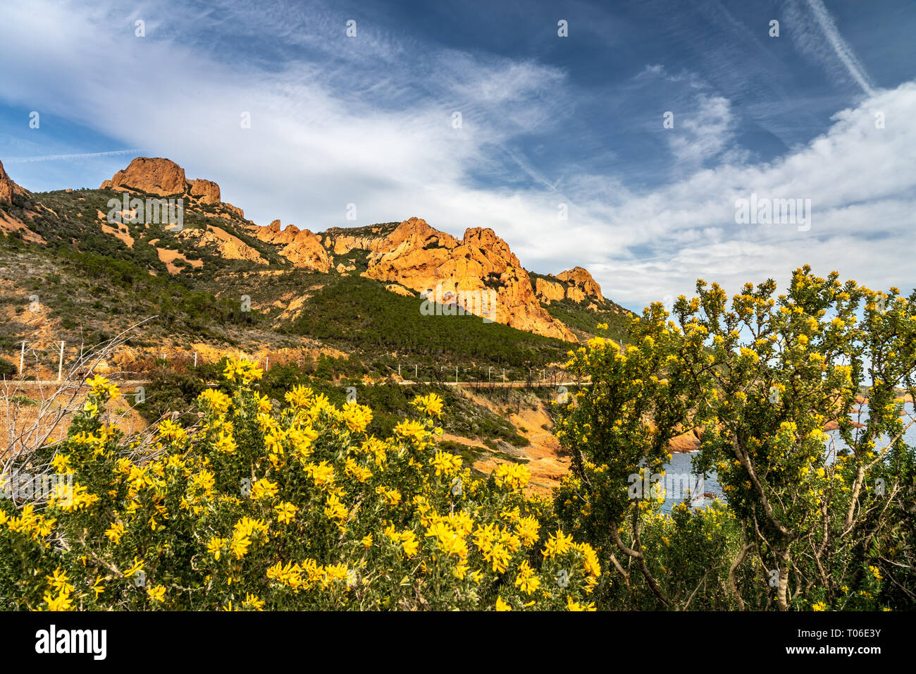 red rocks coast and sea at the French Riviera in Cote d Azur near ...