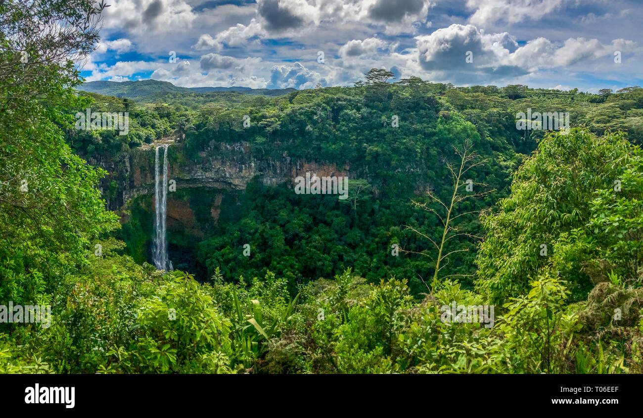 view on chamarel waterfall with jungle on mauritius island Stock Photo ...