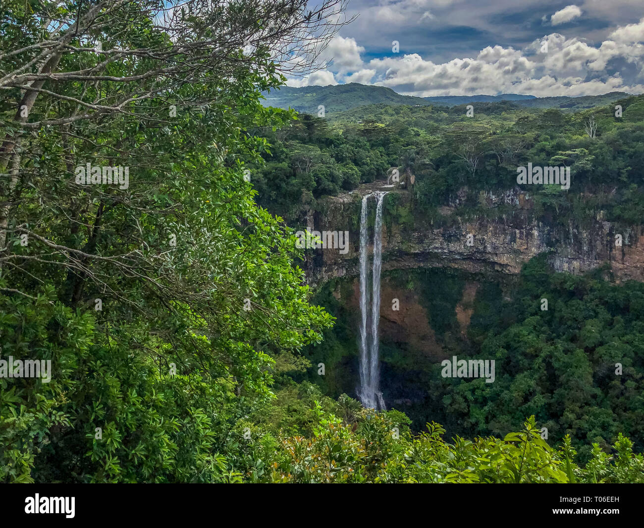 view on chamarel waterfall with jungle on mauritius island Stock Photo ...