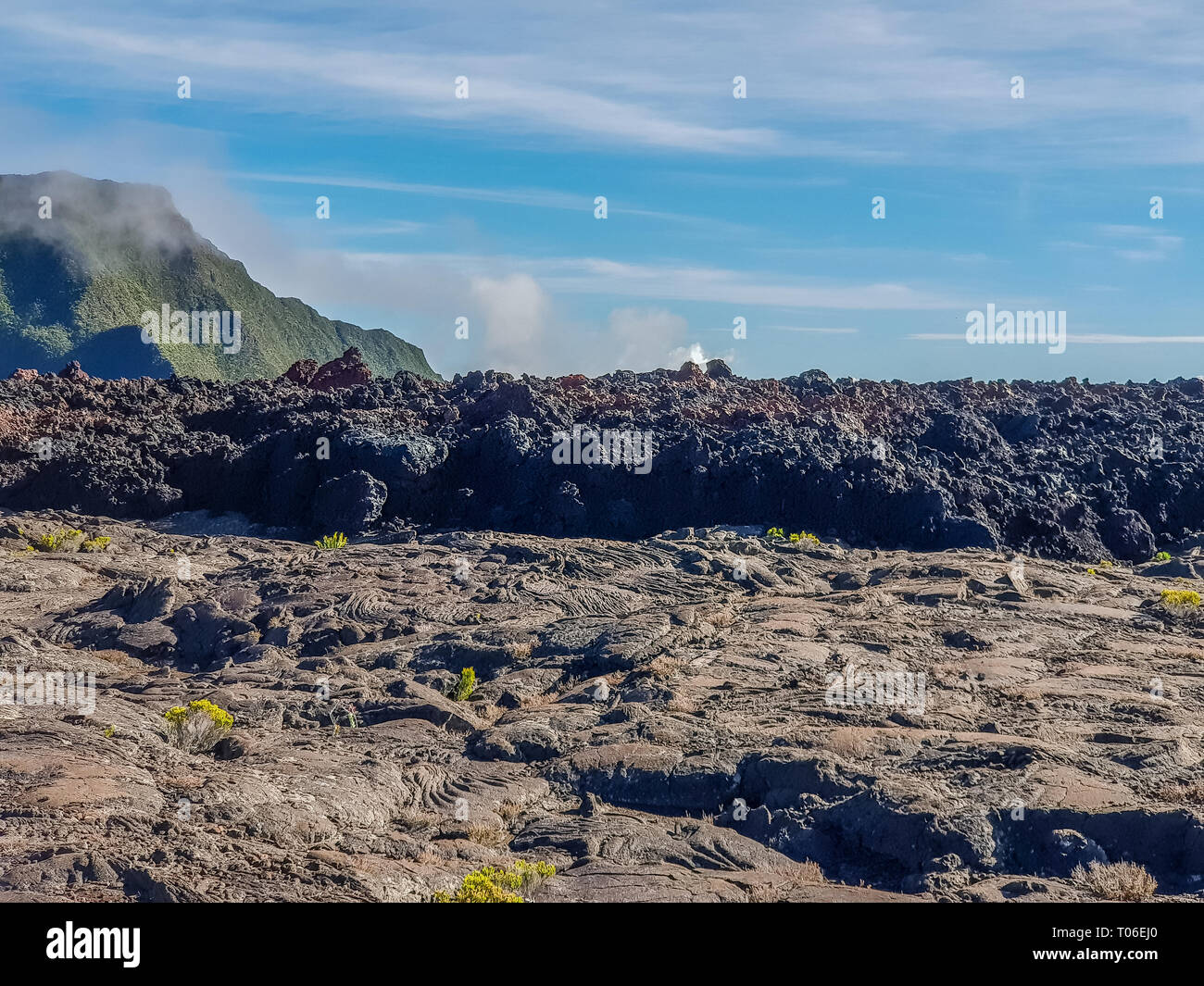 lava in valley of piton de la fournaise volcano on la reunion Stock ...