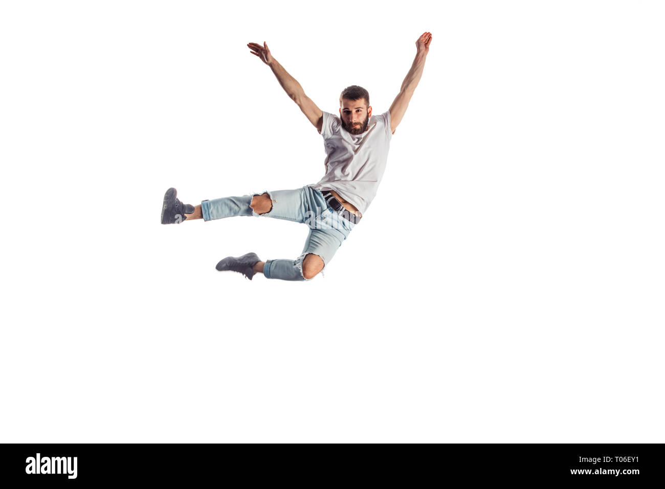 Dancer jumping on white background Stock Photo - Alamy