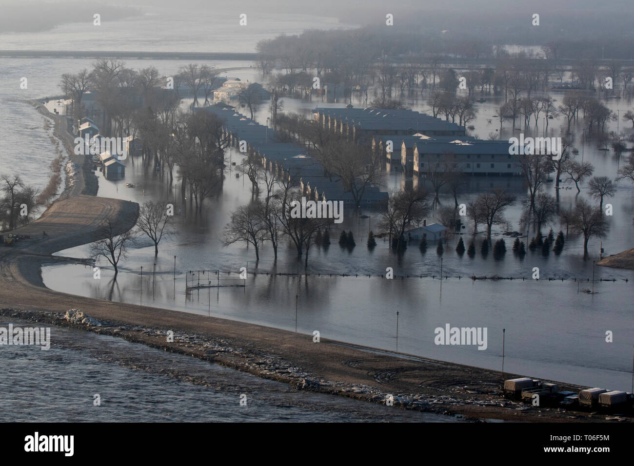 An aerial view of the flooding at the Camp Ashland, Nebraska on March ...