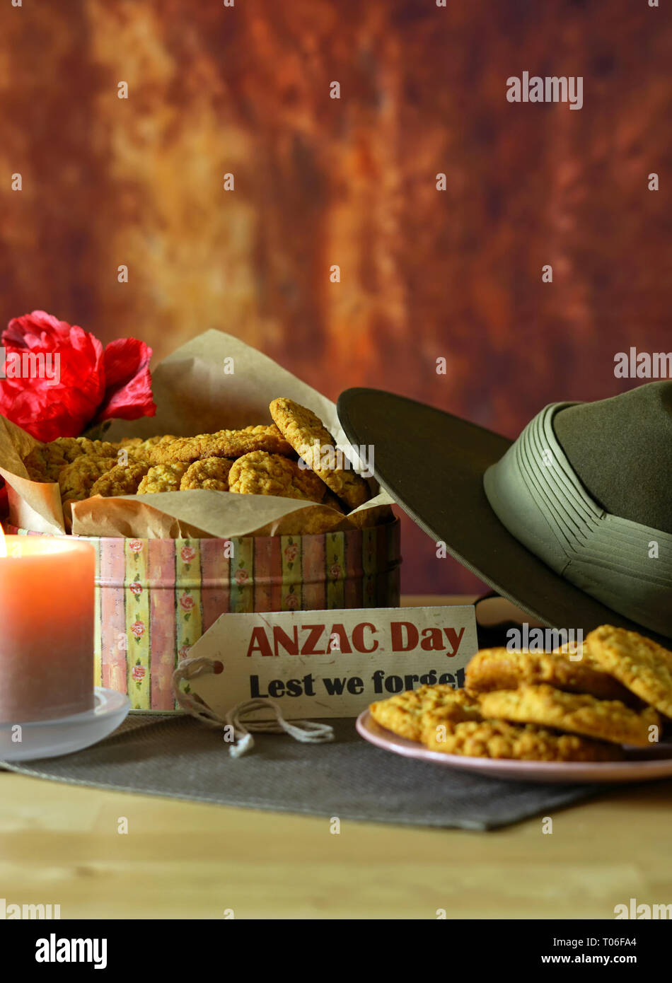 Traditional ANZAC biscuits for ANZAC Day and Remembrance Day in vintage ...