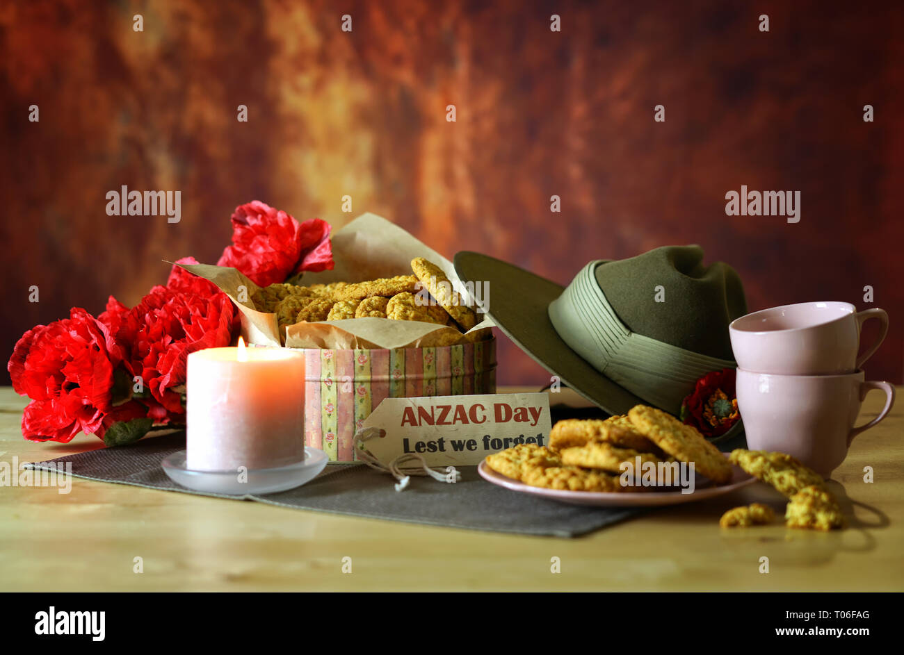 Traditional ANZAC biscuits for ANZAC Day and Remembrance Day in vintage ...