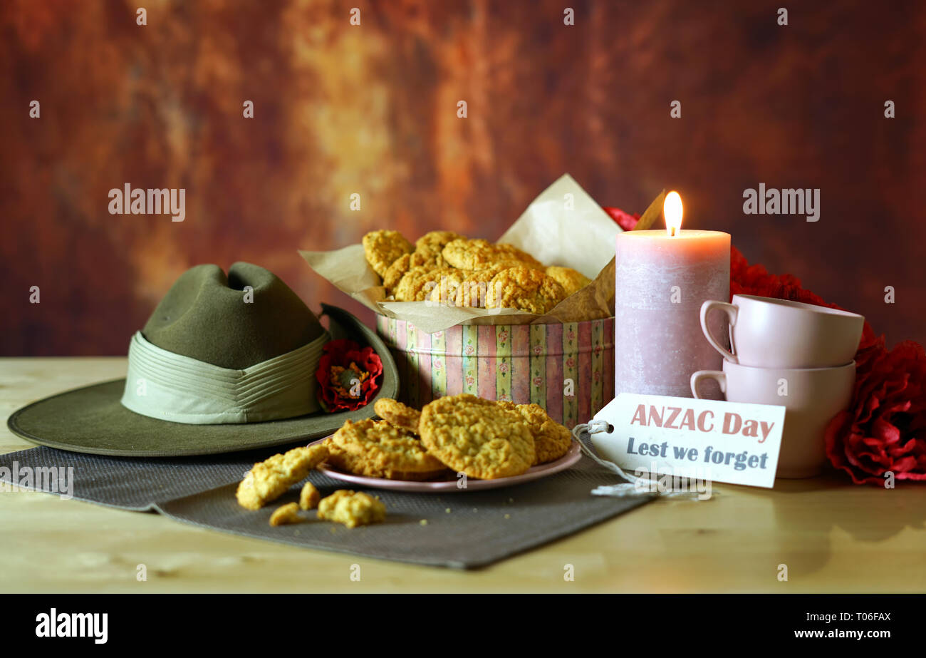 Traditional ANZAC biscuits for ANZAC Day and Remembrance Day in vintage ...