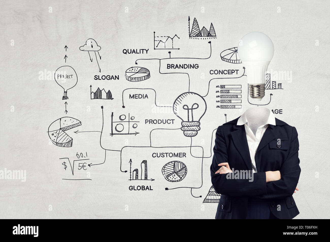 Head full of ideas. Mixed media Stock Photo - Alamy