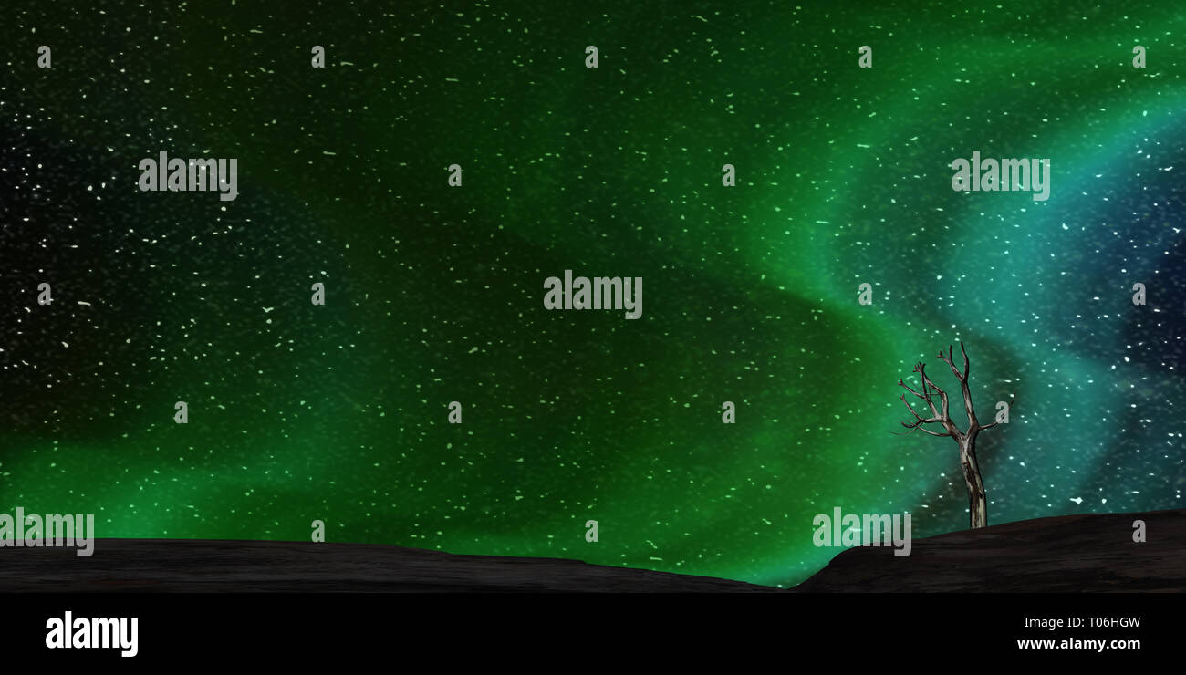 The 3d rendering of nice aurora with clear start behind it Stock Photo ...