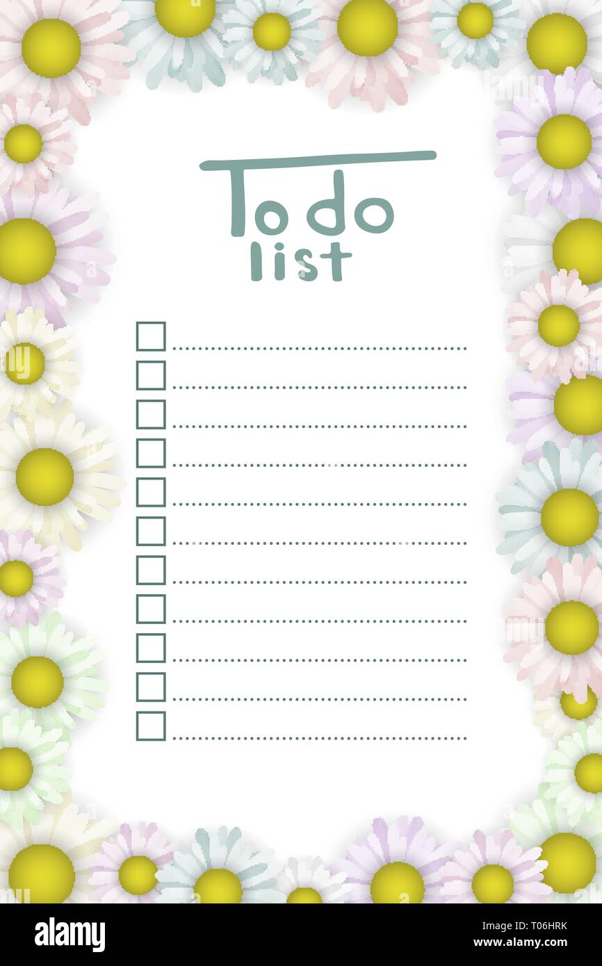 To do list. Spring design with daisies. Vector illustration. Empty ...