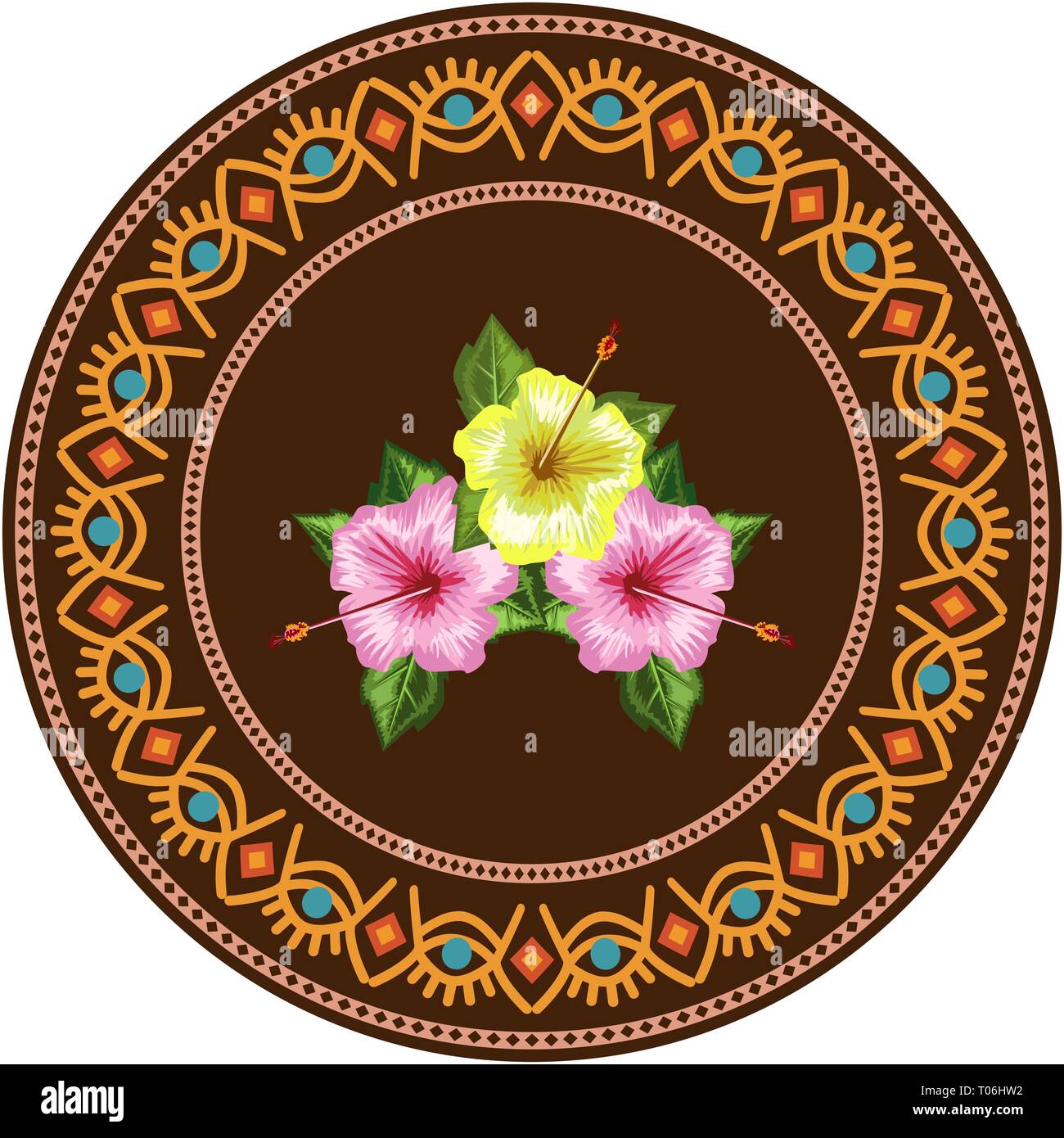 Decorative plate with round ornament in ethnic tribal symbols style ...