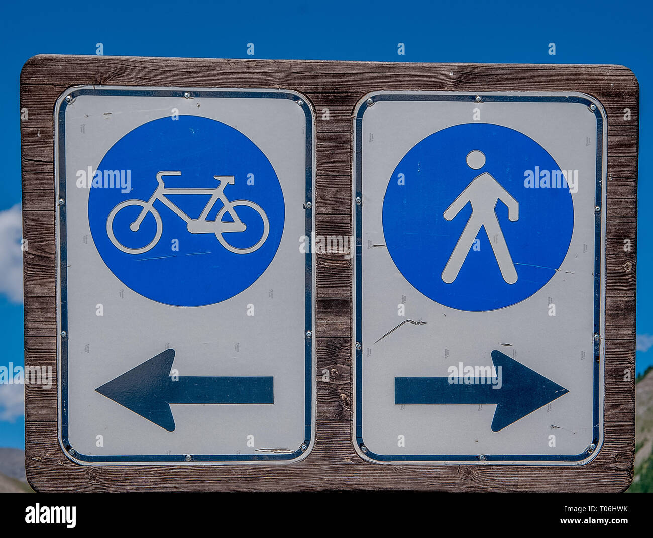 passing signs for pedestrians and cyclists Stock Photo - Alamy