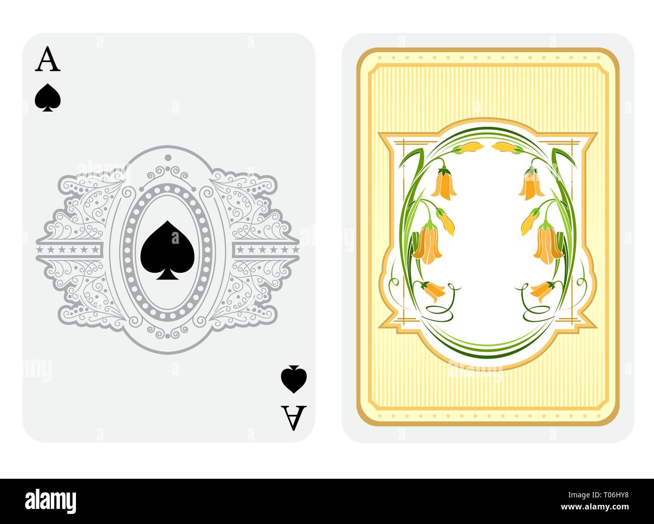 Ace of spades face with curly pattern frame with spades in center and ...